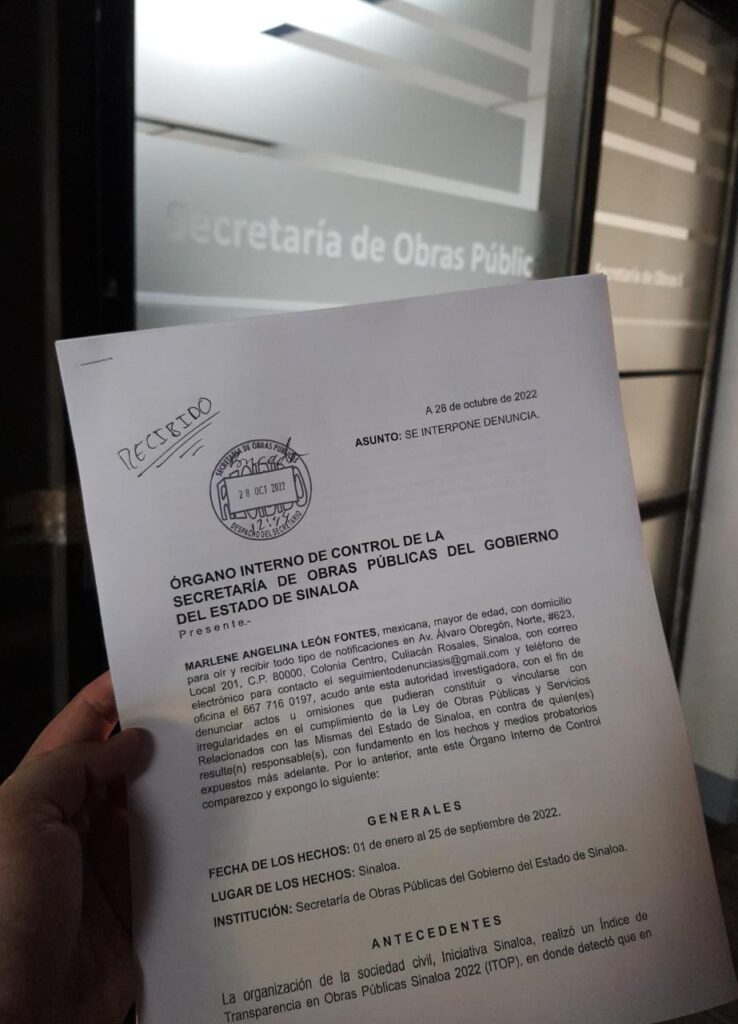 Iniciativa Sinaloa presenta denuncia ante Órgano Interno de Control de obras públicas de Sinaloa ...
